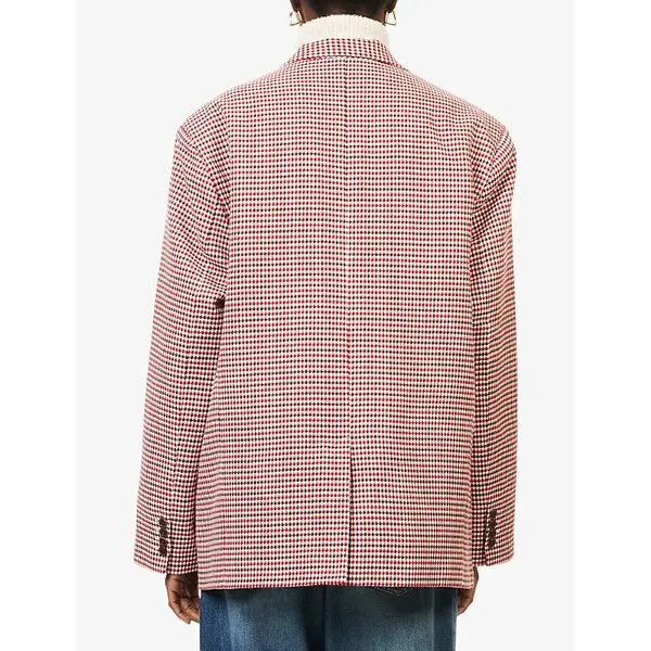 Djerf Avenue Weekend Check-Print Cotton Blazer - Checked Red